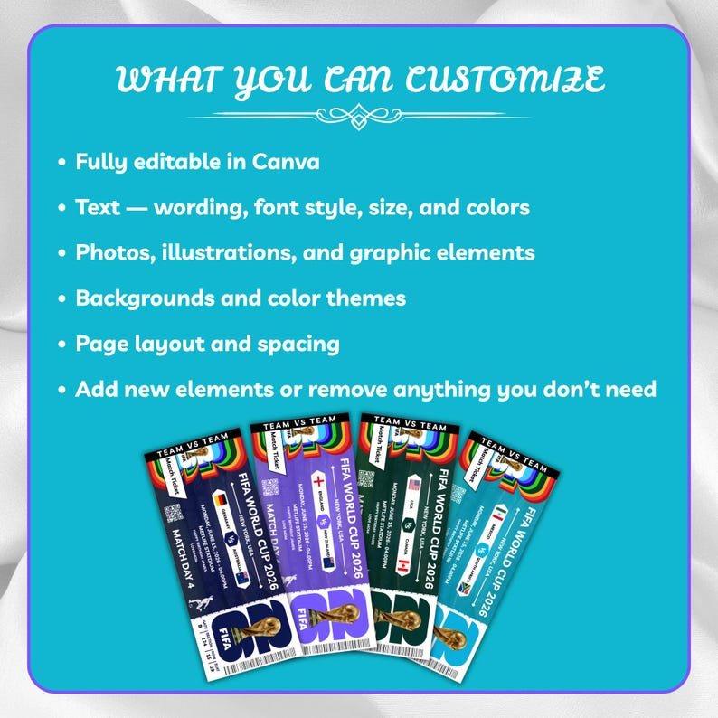 World Cup 2026 Ticket Template, Editable Matchday Voucher, Soccer Fan ...