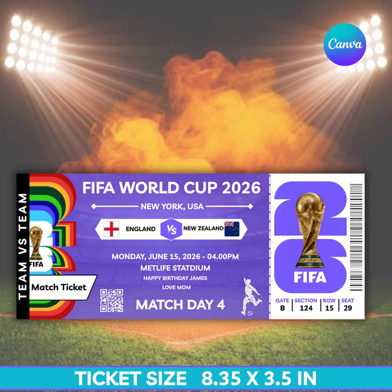 World Cup 2026 Ticket Template, Editable Matchday Voucher, Soccer Fan ...