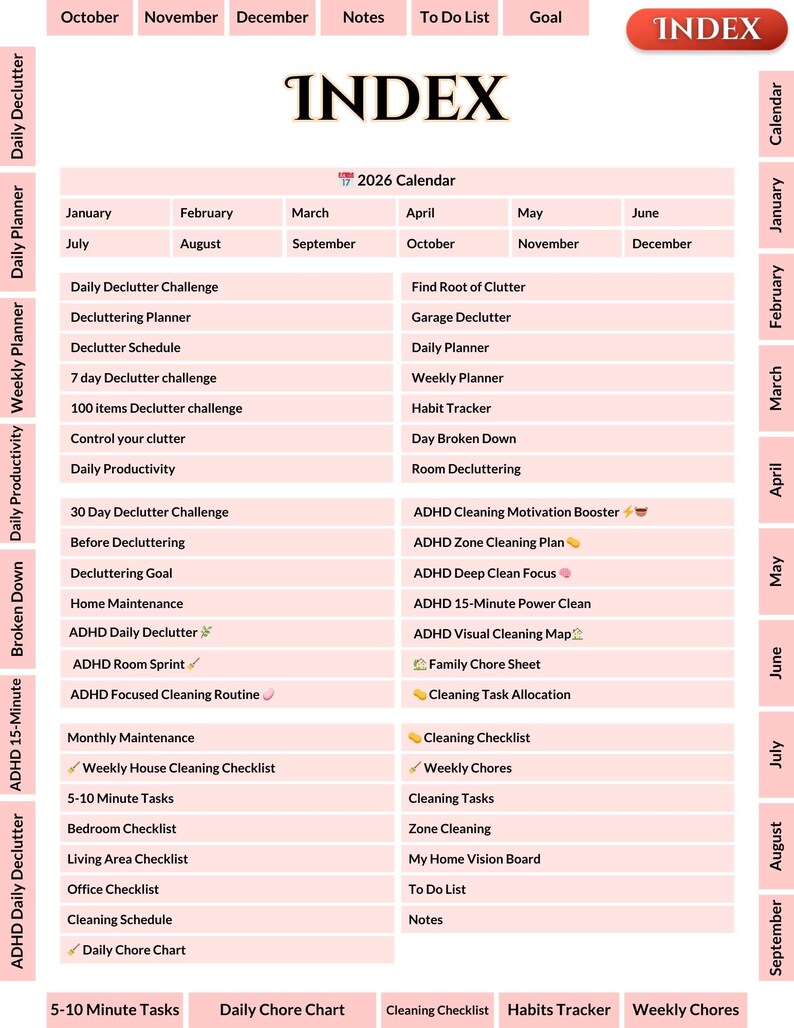 Digital 2026 ADHD Cleaning Template - Etsy UK