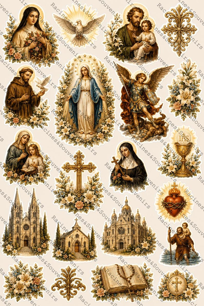 Printable A4 Sheet of Vintage Saints Stickers (PDF) - Etsy