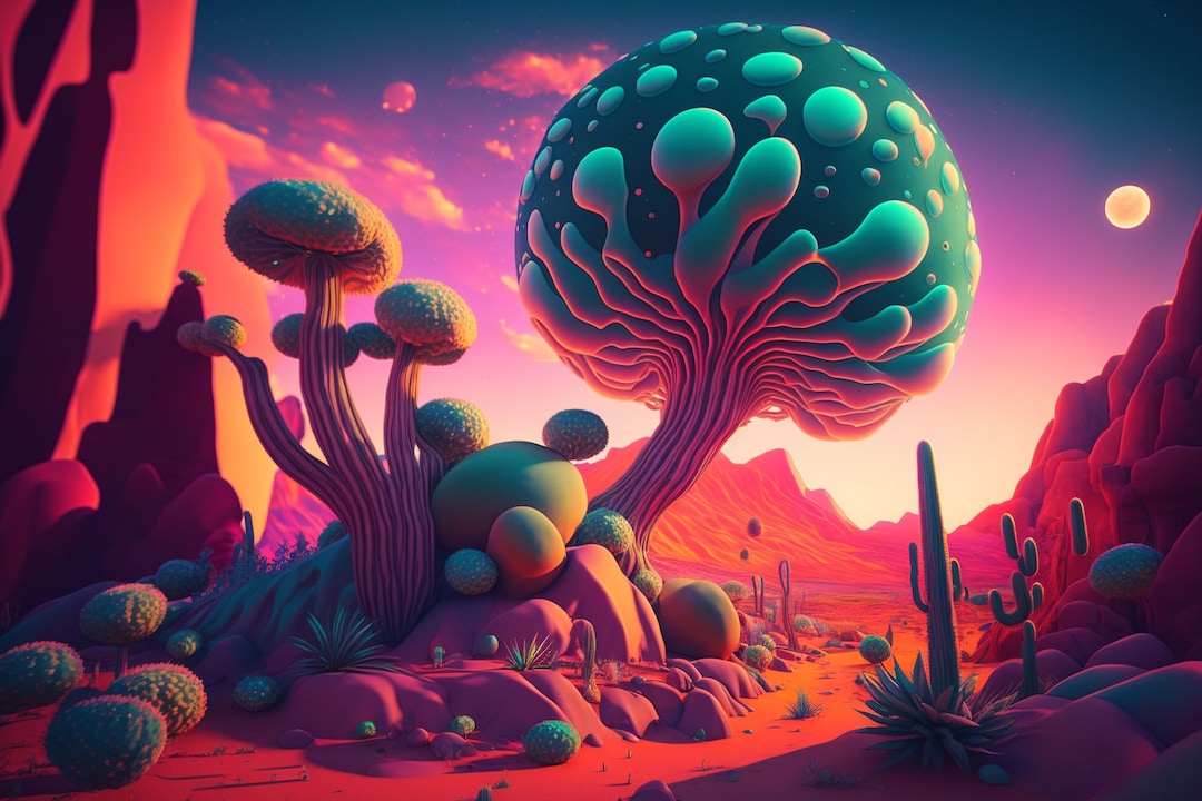 Cactus Psychedelic Art UV Tapestry, Blacklight Reactive Wall Hanging ...