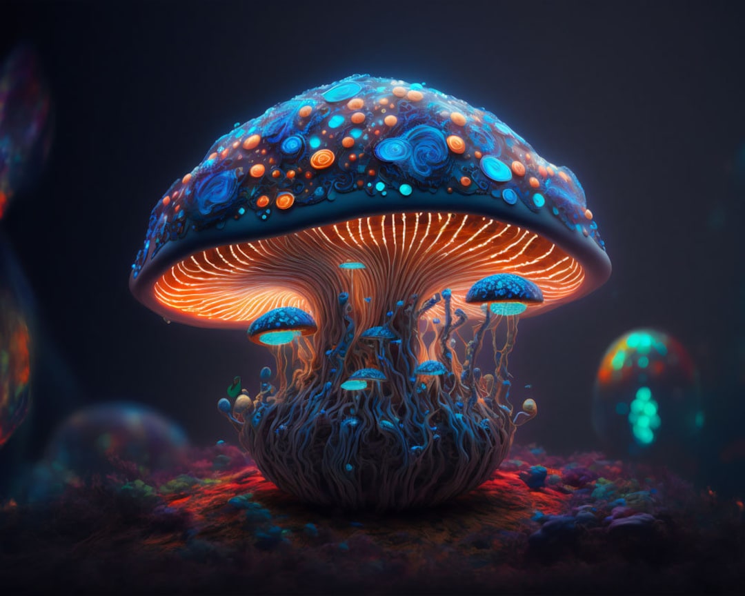 Psychedelic Mushroom UV Tapestry, Blacklight Reactive Wall Hanging, UV ...