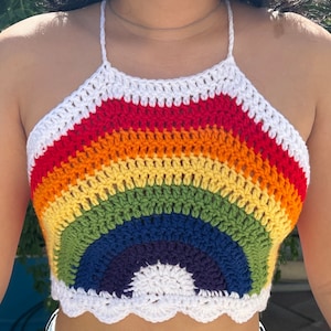 Rainbow Handmade Crocheted Crop Top - Etsy