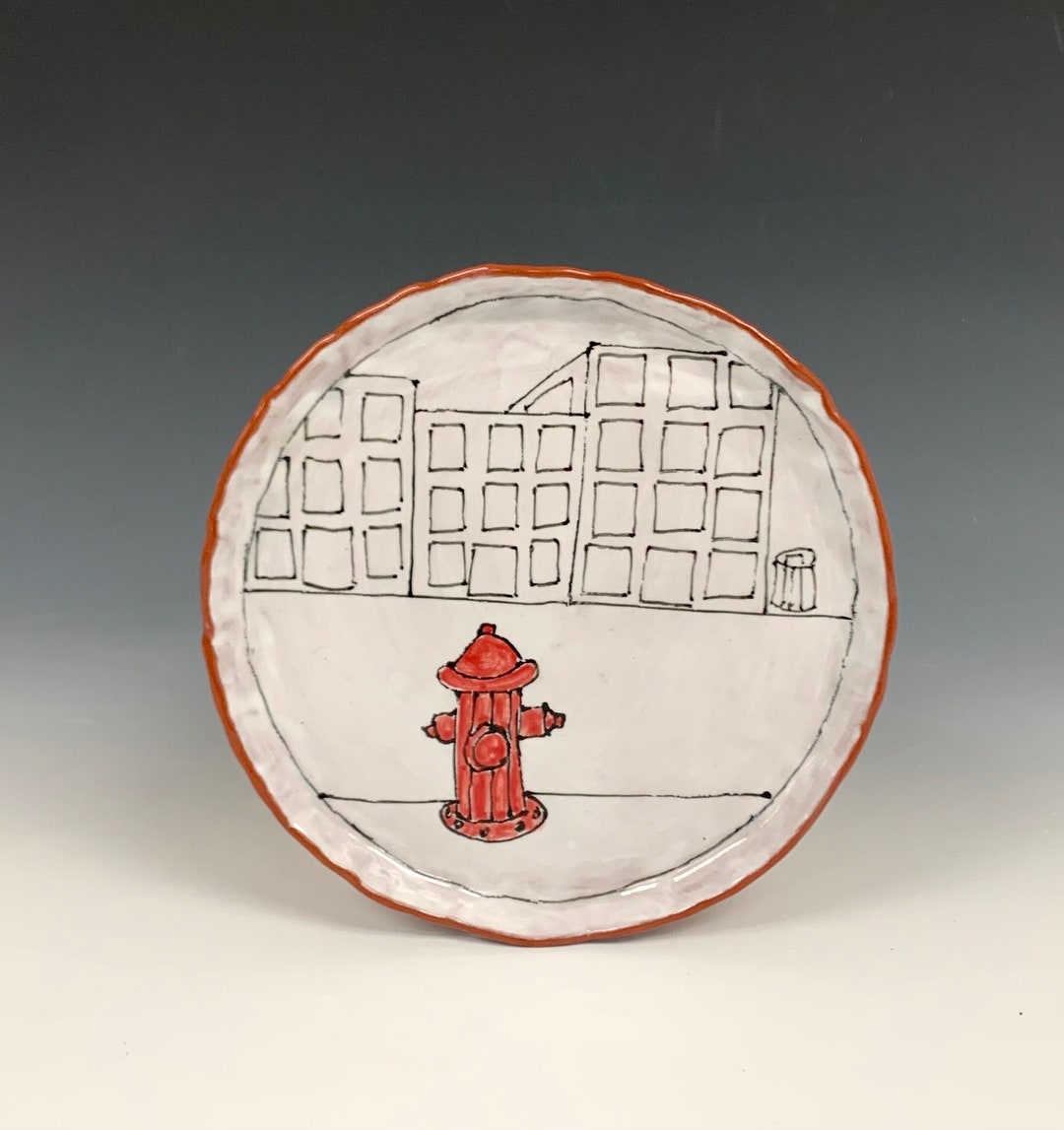 Hand Built Mini Terracotta Plate, Red Fire Hydrant. - Etsy
