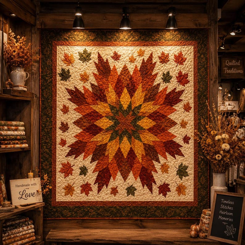 Autumn Maple Burst Quilt Pattern, Lone Star Fall Quilt Tutorial (PDF ...