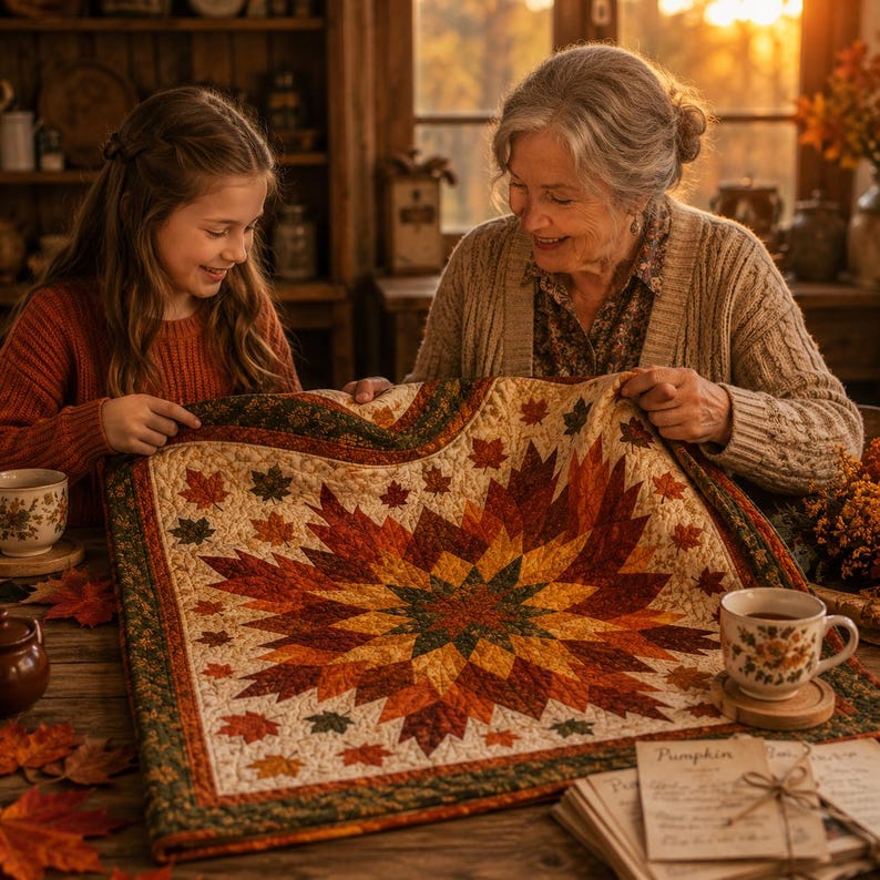 Autumn Maple Burst Quilt Pattern, Lone Star Fall Quilt Tutorial (PDF ...
