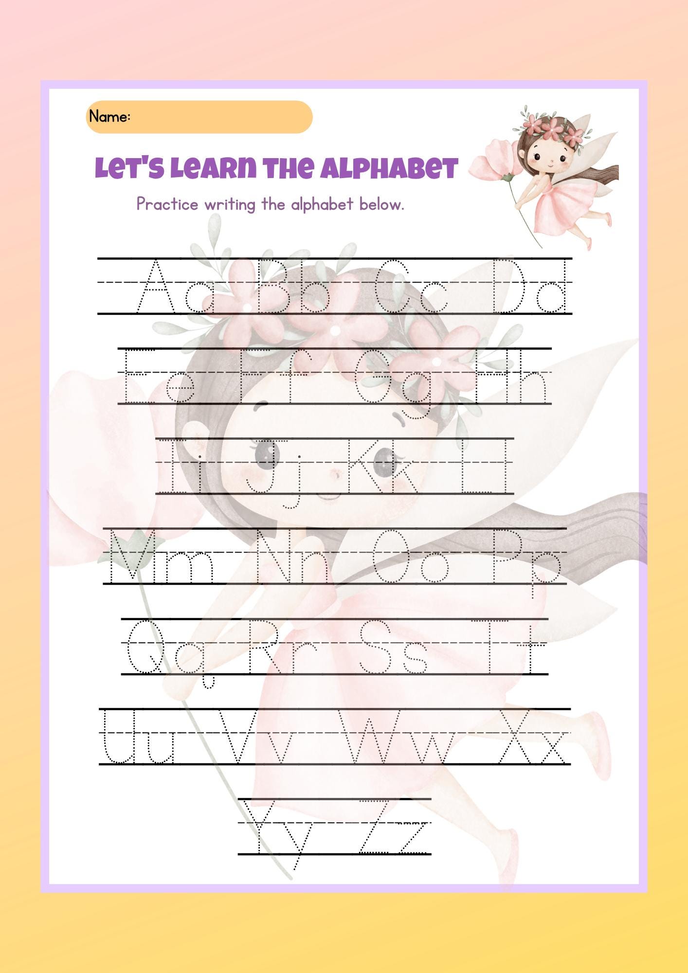 Princess Theme Printable ABC Tracing Worksheets - Etsy