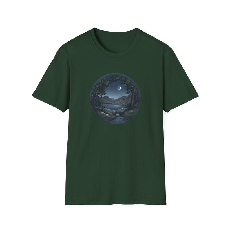 Crescent Moon Forest T-shirt, Mountain Stream Night Tee, Unisex Nature ...