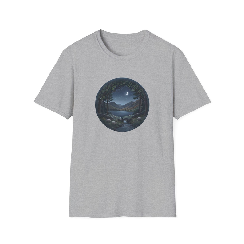 Crescent Moon Forest T-shirt, Mountain Stream Night Tee, Unisex Nature ...