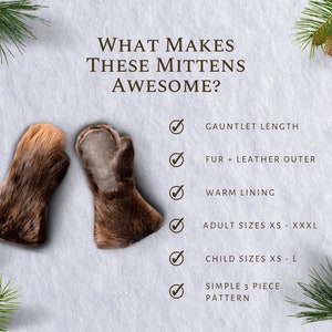 Fur Mittens PDF Sewing Pattern Gauntlets With Leather Palm Adult and ...