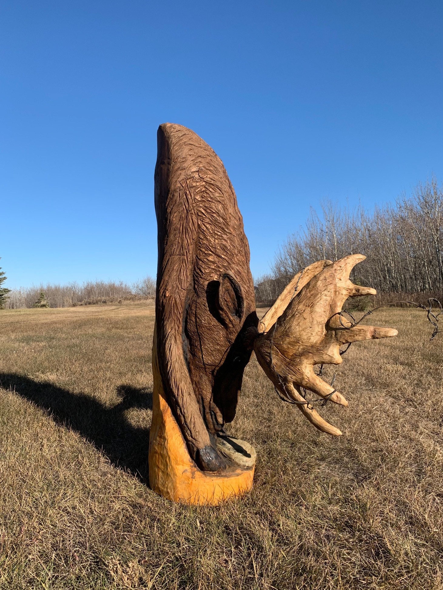 Bull Moose Chainsaw Carving With Barbed Wire Tangled in - Etsy Canada