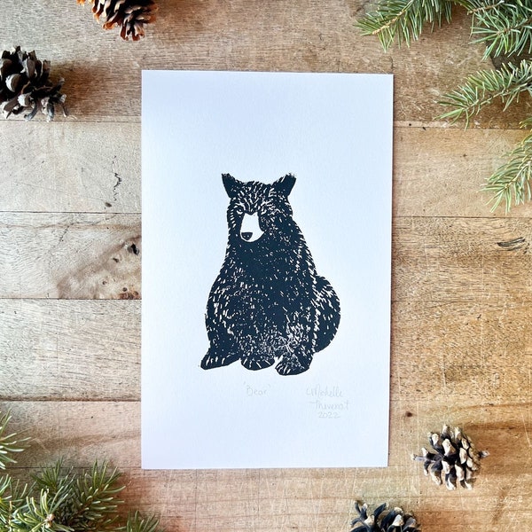Linocut Bear - Etsy