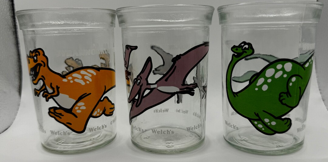 3 Vintage Welch's 1988 Dinosaurs Glass Jelly Jars Bronto T Rex ...