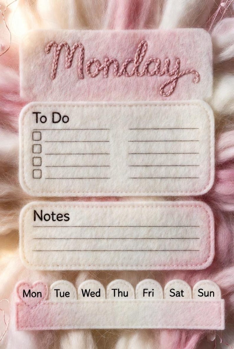 Felt Weekly to Do List Digital Planner | Pink Wool Texture, Teddy Bear ...