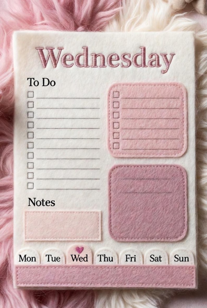 Felt Weekly to Do List Digital Planner | Pink Wool Texture, Teddy Bear ...