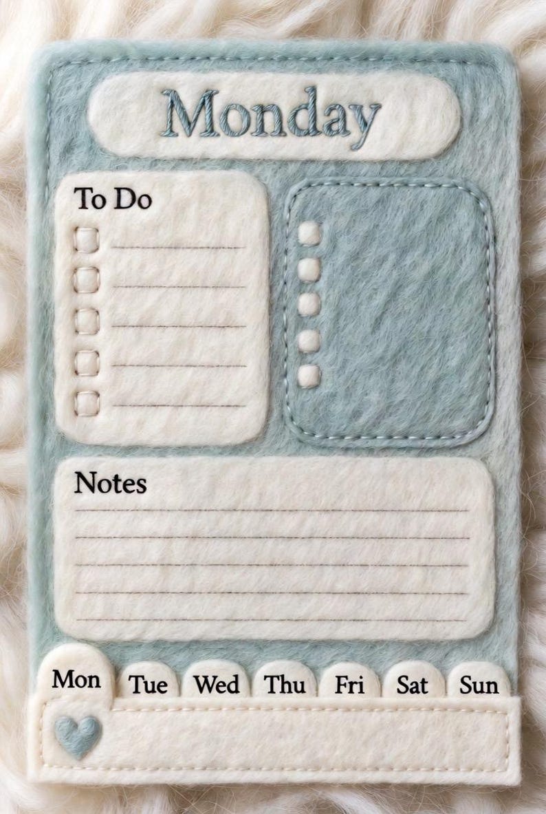 Weekly to Do List Planner | Pastel Blue Felt Organizer (digital ...