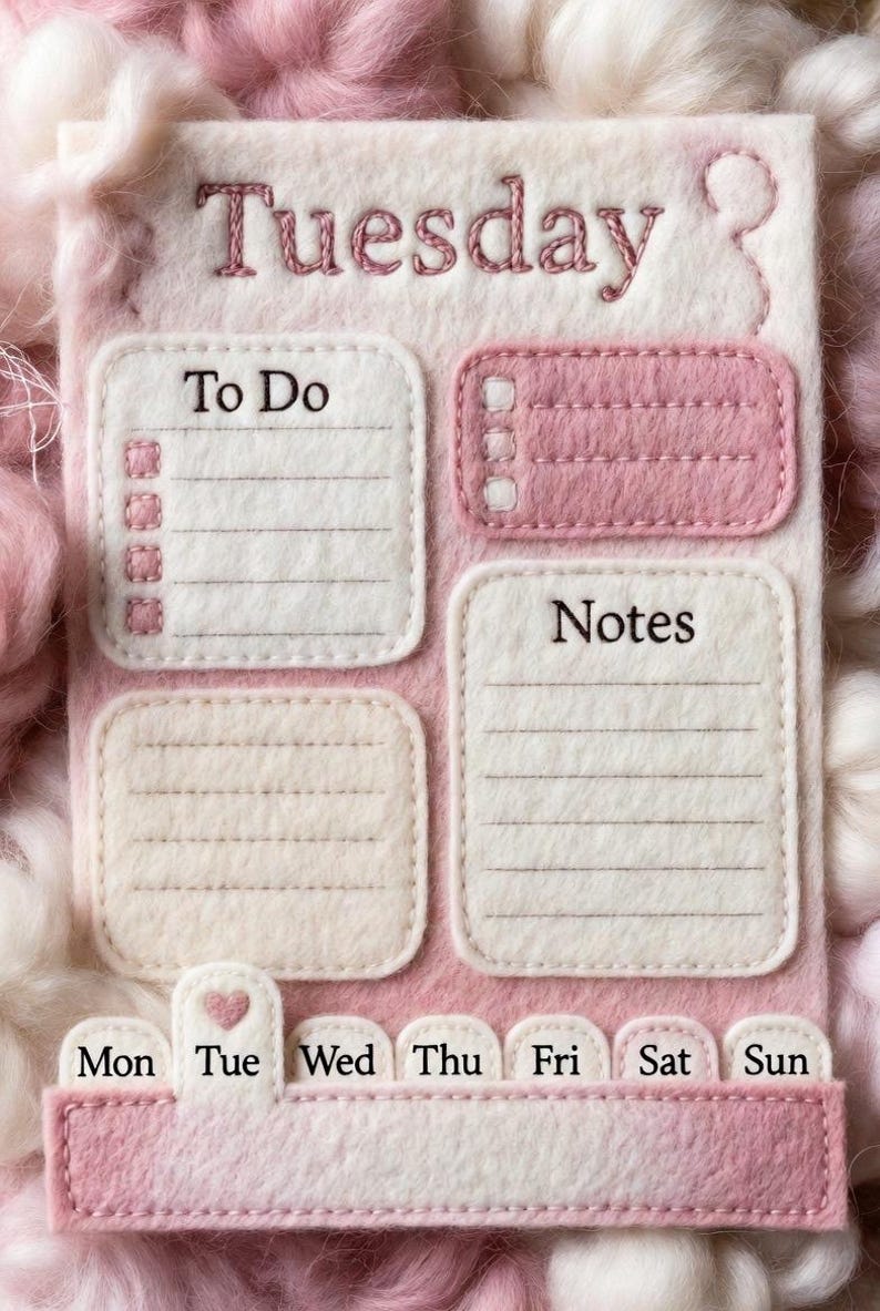 Felt Weekly to Do List Digital Planner | Pink Wool Texture, Teddy Bear ...