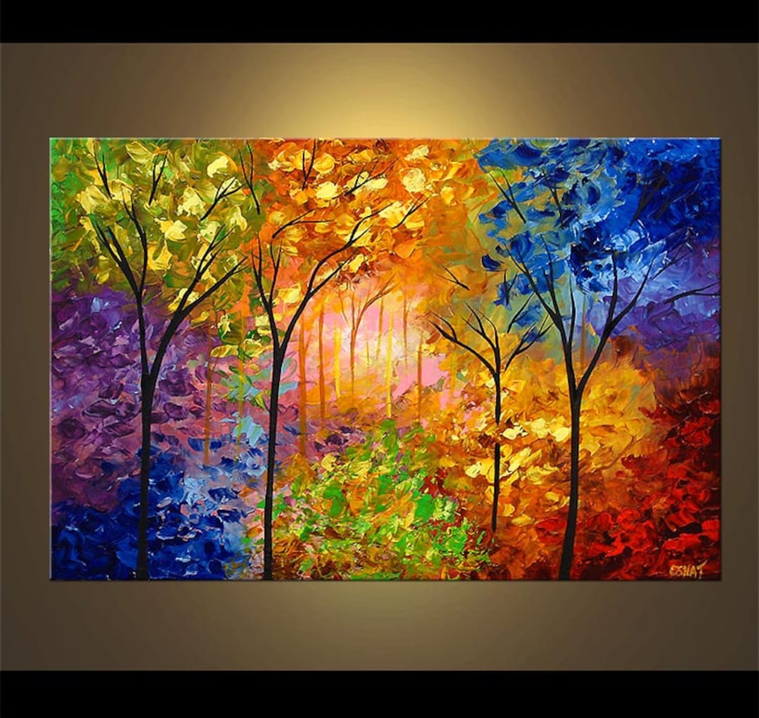 Colorful Forest Painting Trees Painting Modern Palette Knife - Etsy