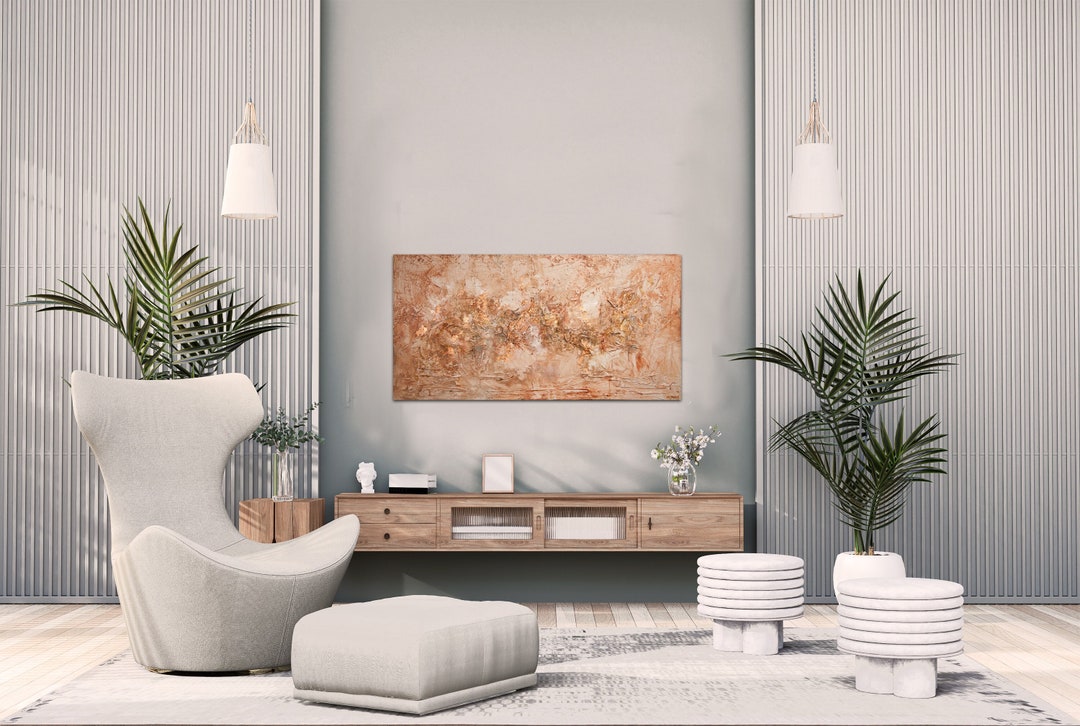 Minimalist Abstract Copper Wall Art on Canvas, Textured Copper Leaf ...
