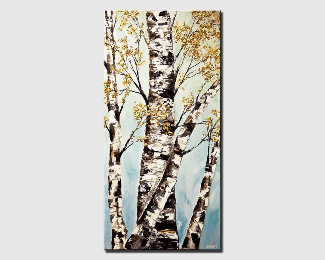Tall Birch Tree Painting Original Blooming Tree Painting Textured Aspen ...