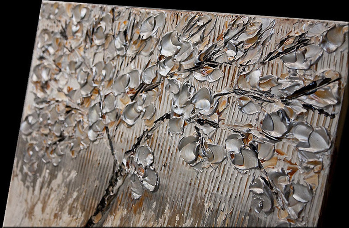 Silver Tree Abstract Painting Textured Silver Blooming Tree - Etsy