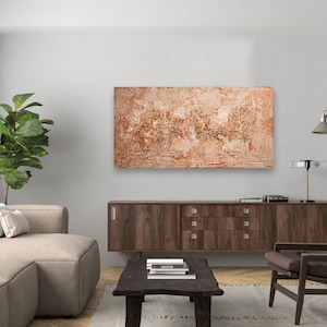 Minimalist Abstract Copper Wall Art on Canvas, Textured Copper Leaf ...