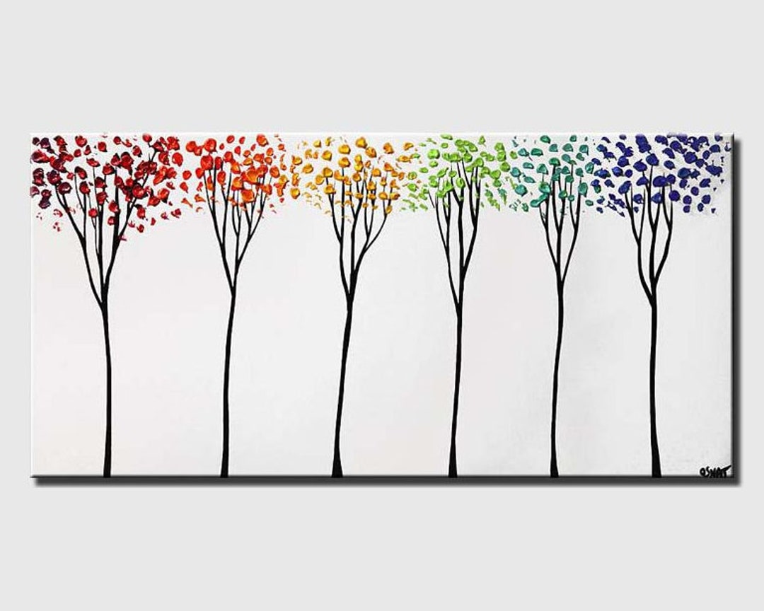 Colorful Abstract Trees Painting on Canvas Textured Tree Tops Art Deco ...
