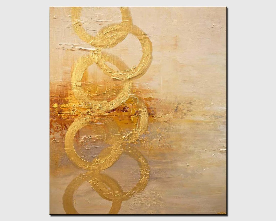 Neutral Abstract Painting on Canvas Original Gold Wall Art for Living ...