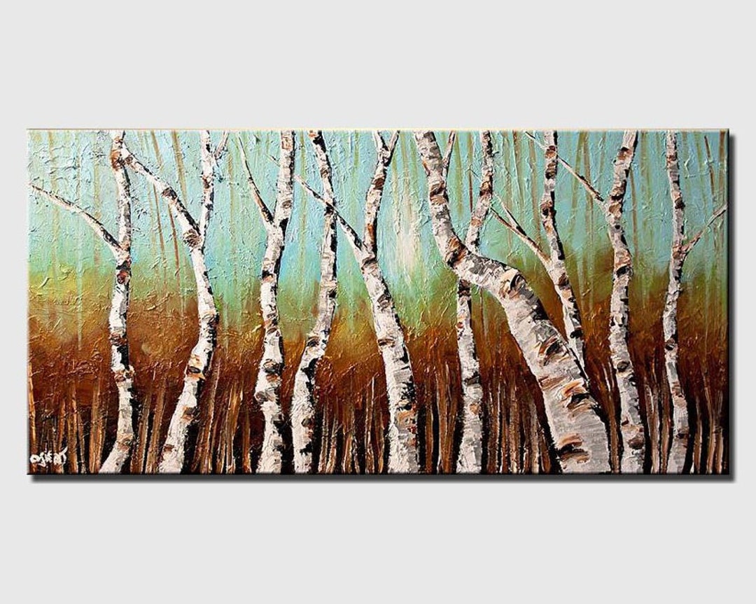 Birch Tree Painting on Canvas Original Art Textured Abstract - Etsy