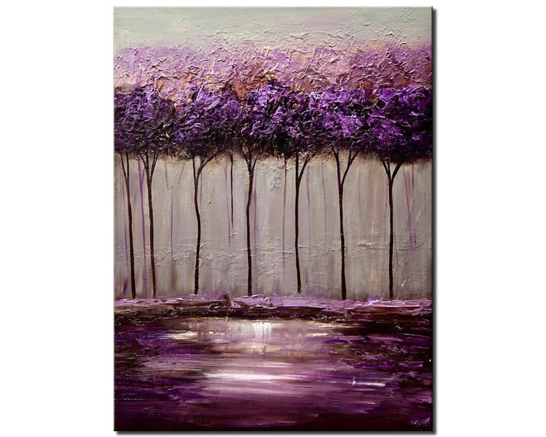 Modern Purple Tree Art Original Abstract Painting Texture Purple Forest ...