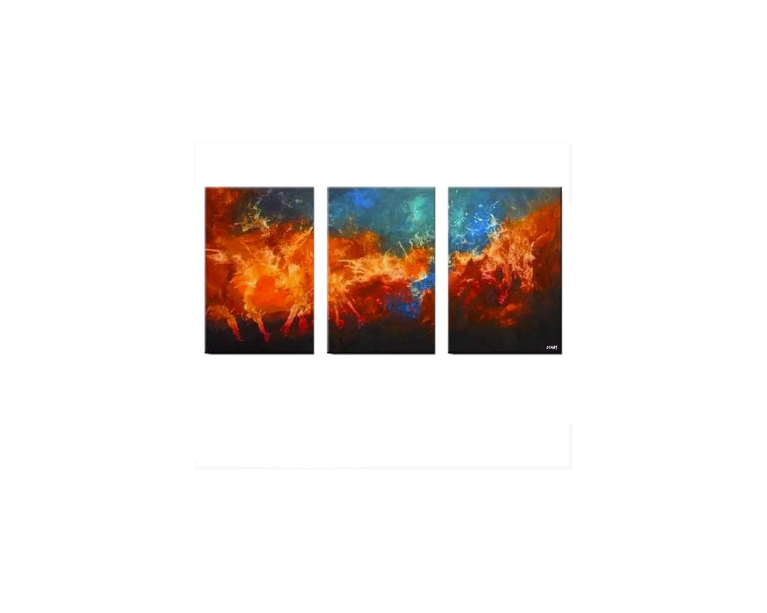 Big Red Blue Abstract Painting Canvas Art Set of 3 Original - Etsy