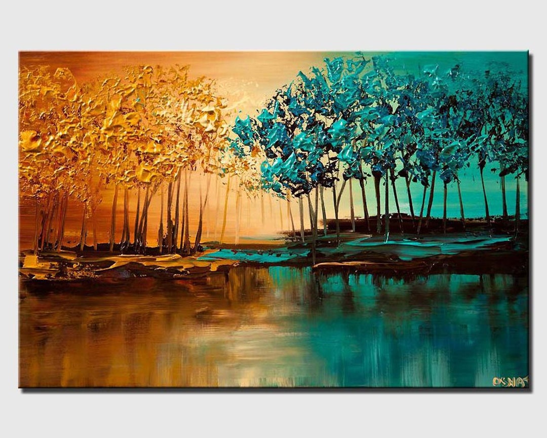 Abstract Landscape PRINT, Trees Lake Print on Canvas, Modern Art Prints ...