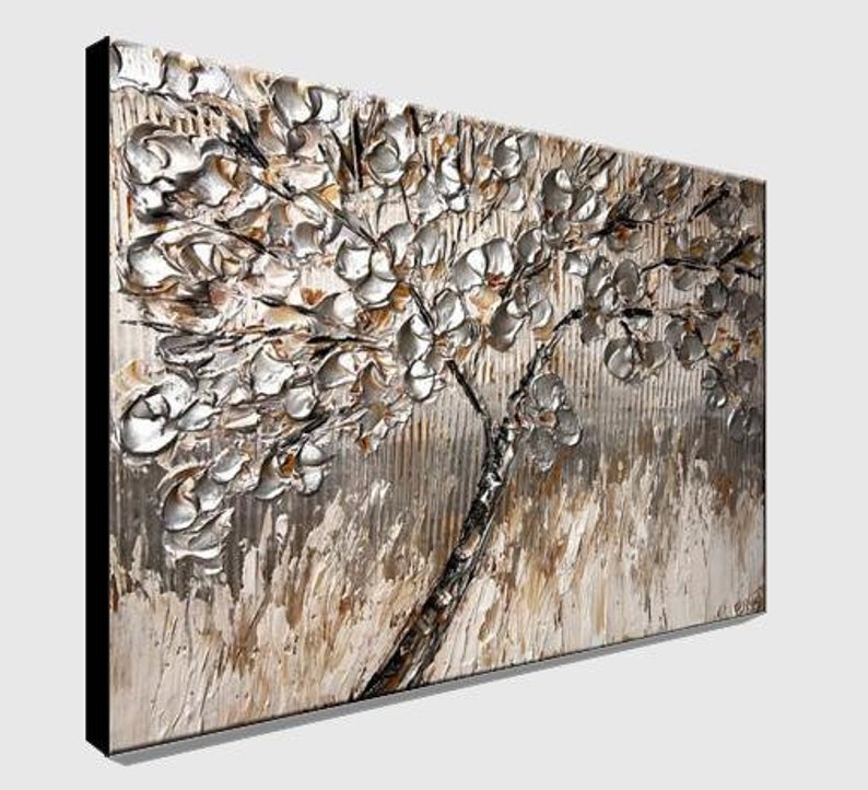 Silver Tree Abstract Painting Textured Silver Blooming Tree - Etsy