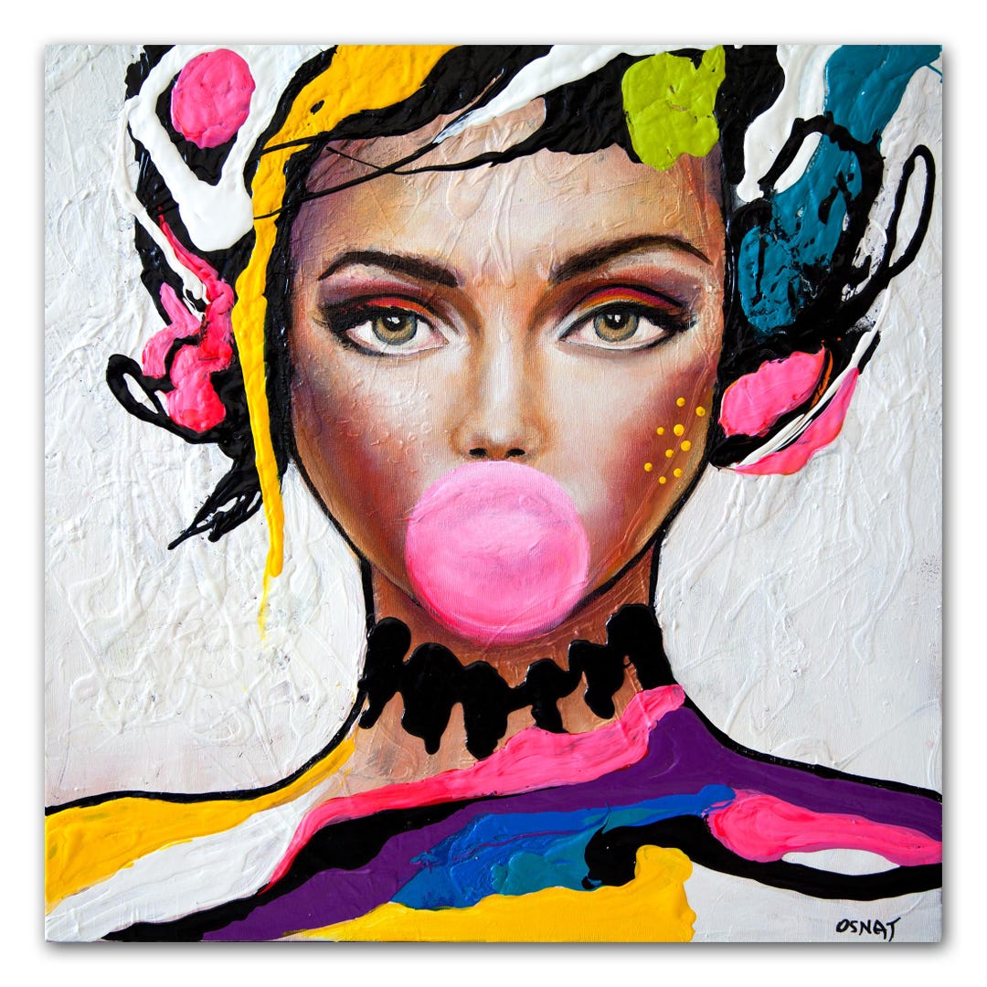 Pop Art Woman Face Giclée Print on Canvas: Embellished Street Art by ...