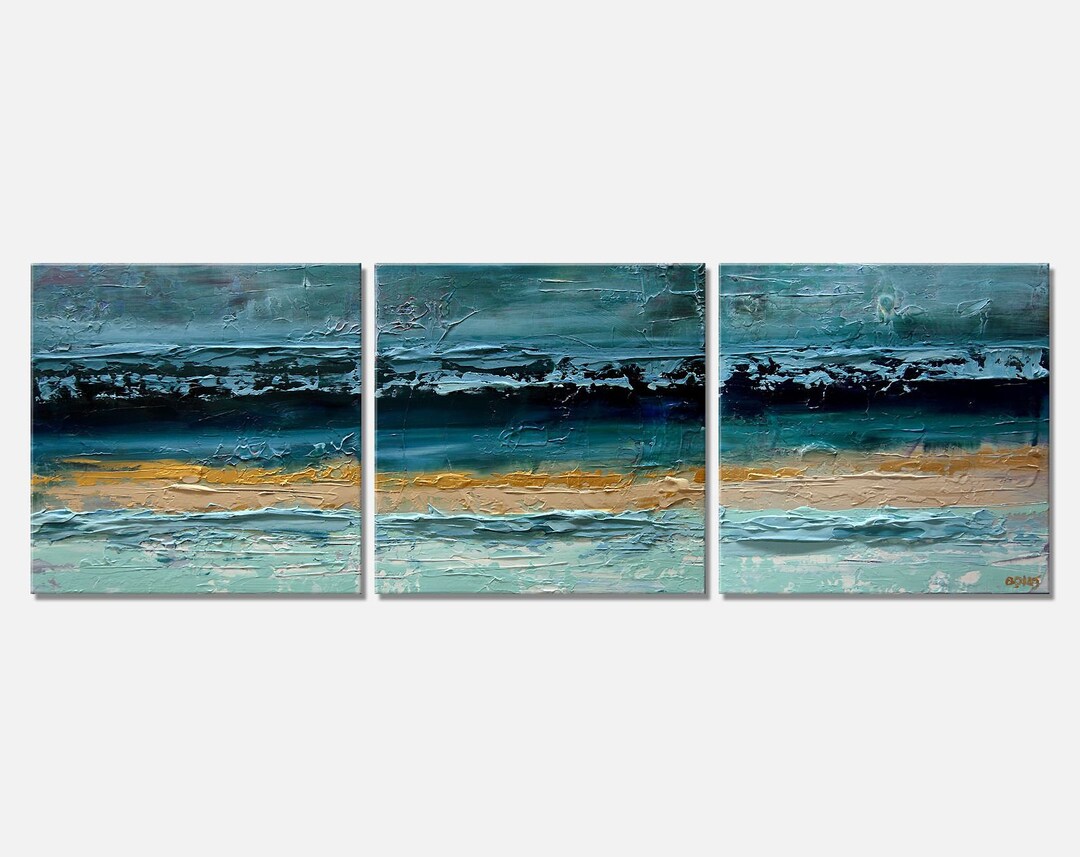 Teal Abstract Art, Original Large Abstract Painting on Canvas, Textured ...