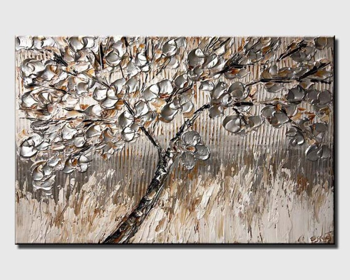 Silver Tree Abstract Painting Textured Silver Blooming Tree - Etsy
