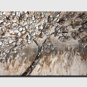 Silver Tree Wall Art Original Tree Painting Textured Art Deco - Etsy