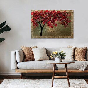 Modern Abstract Tree Art on Canvas, Blooming Tree Red Green Abstract ...