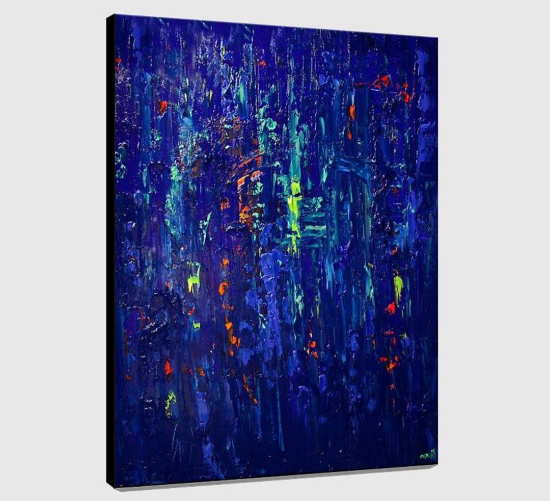 Original Blue Textured Abstract Painting on Canvas, Modern Minimalist ...