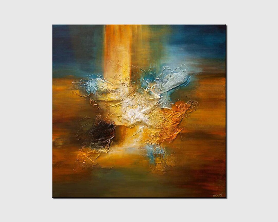 Original Blue Rust Abstract Painting Textured Wall Art on Canvas Home ...