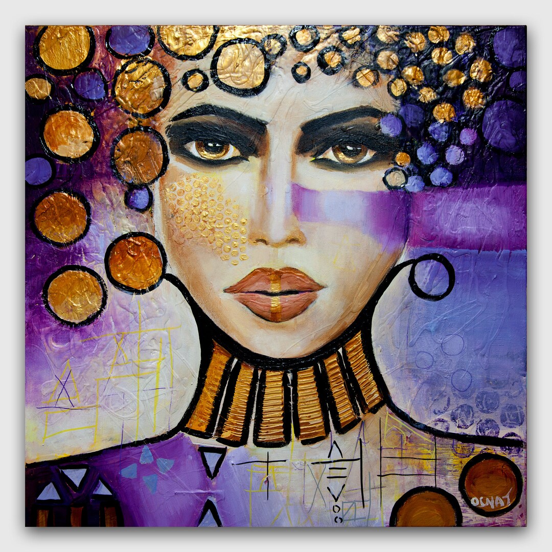 Textured Abstract Portrait Painting Female Art Purple - Etsy