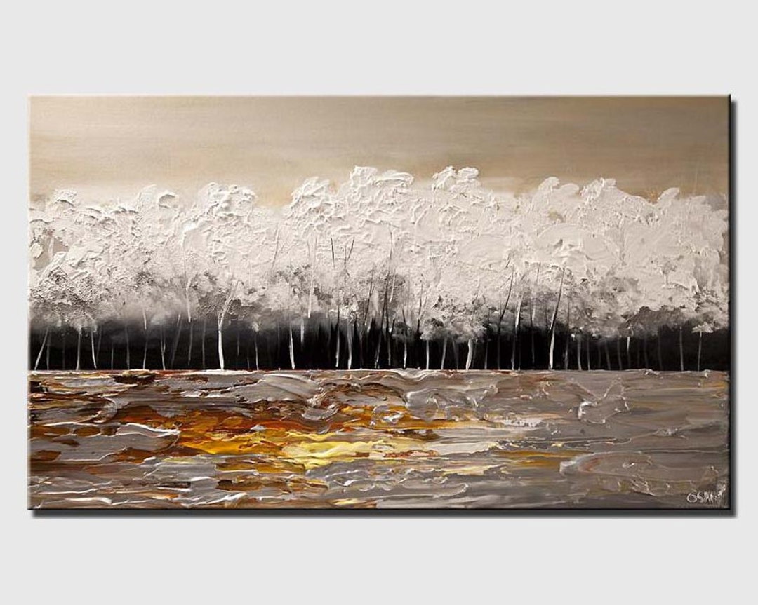 Original Modern Landscape Trees Painting, Textured Modern Abstract ...
