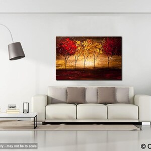 Texture Trees Painting Original Forest Painting Red Gold Abstract ...