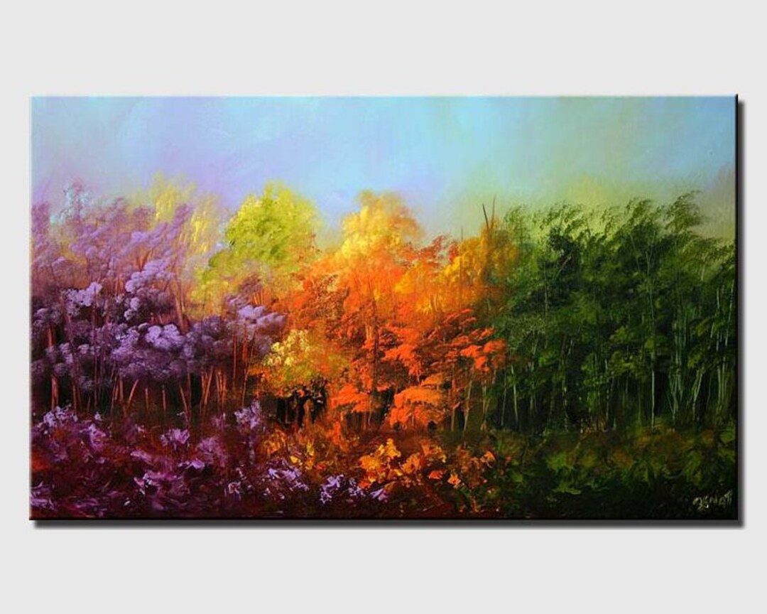 Colorful Forest Painting, Abstract Landscape Painting, Nature Wall Art ...