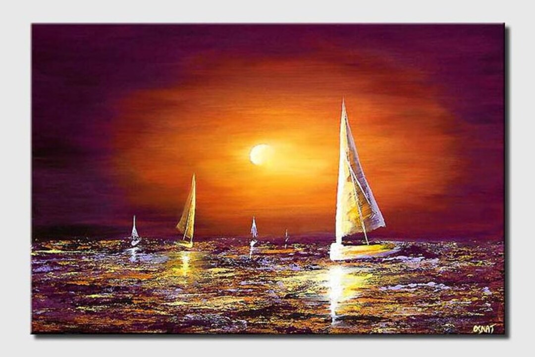 Modern Abstract Sailboat Art on Canvas Original Ocean - Etsy
