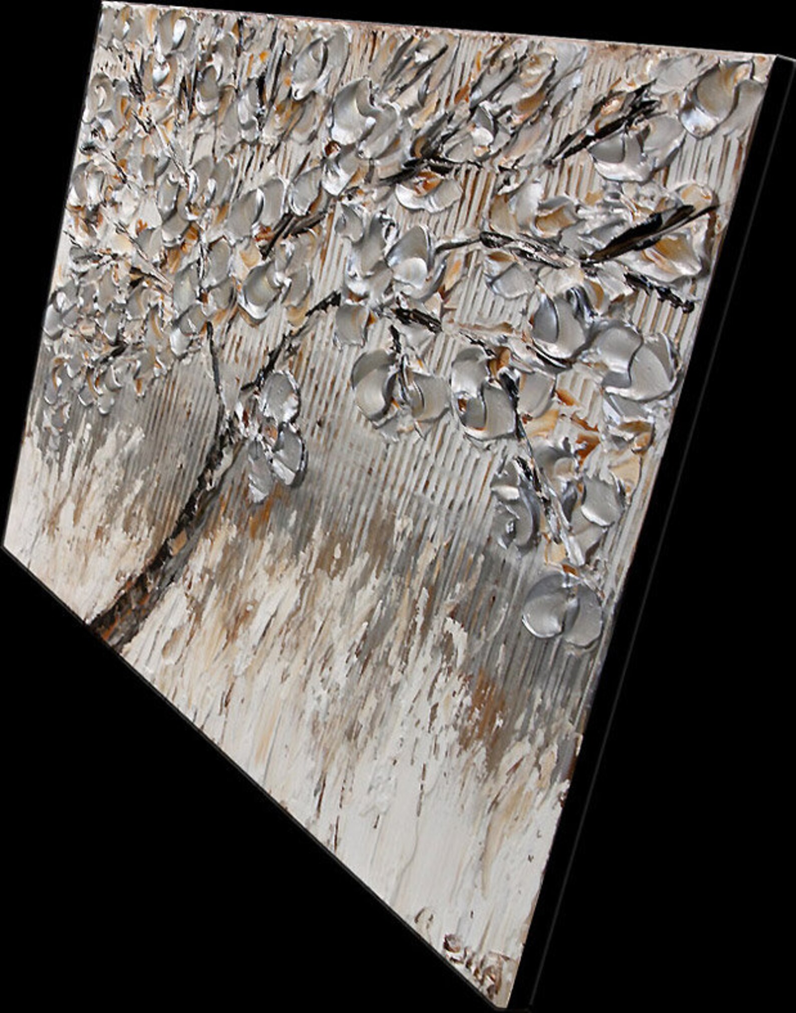 Silver Tree Abstract Painting Textured Silver Blooming Tree - Etsy