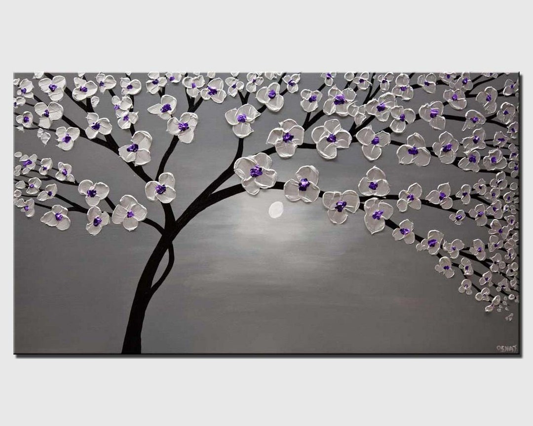 Silver Tree Painting Original Textured Tree Art on Canvas Modern Living ...