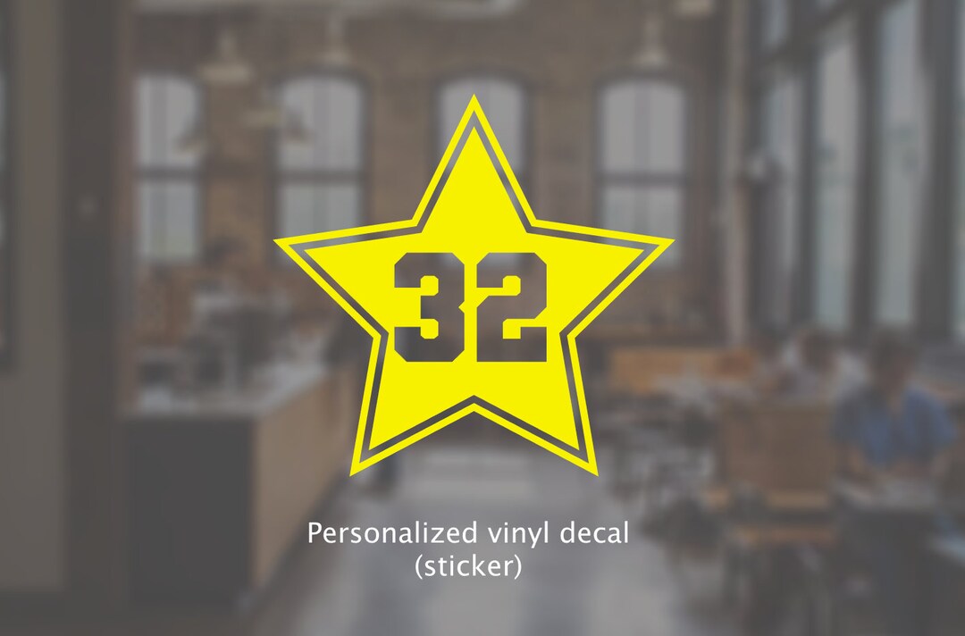 Personalized Star Sticker, Varsity Star Decal, Varsity Number Sticker ...