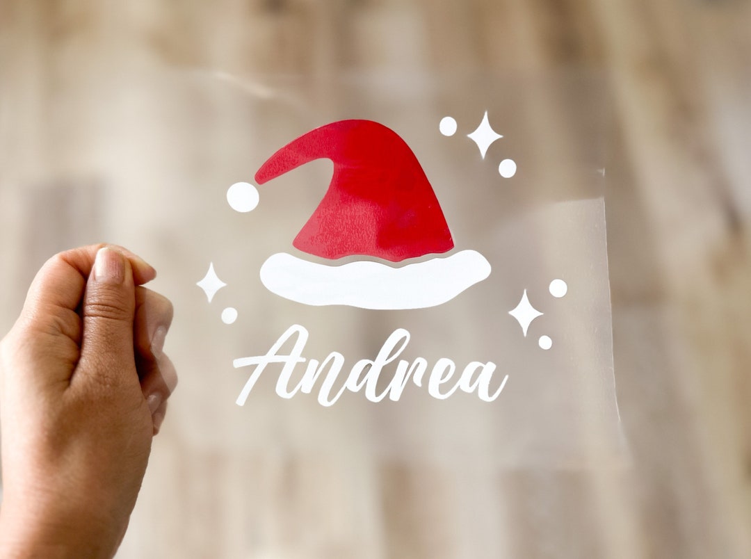 Christmas Iron On, Santa Hat With Script Name Iron on Transfer ...