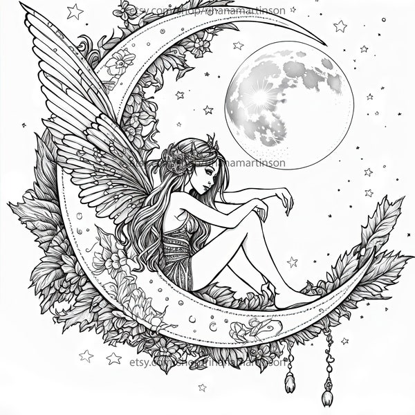 Moon Coloring Page - Etsy